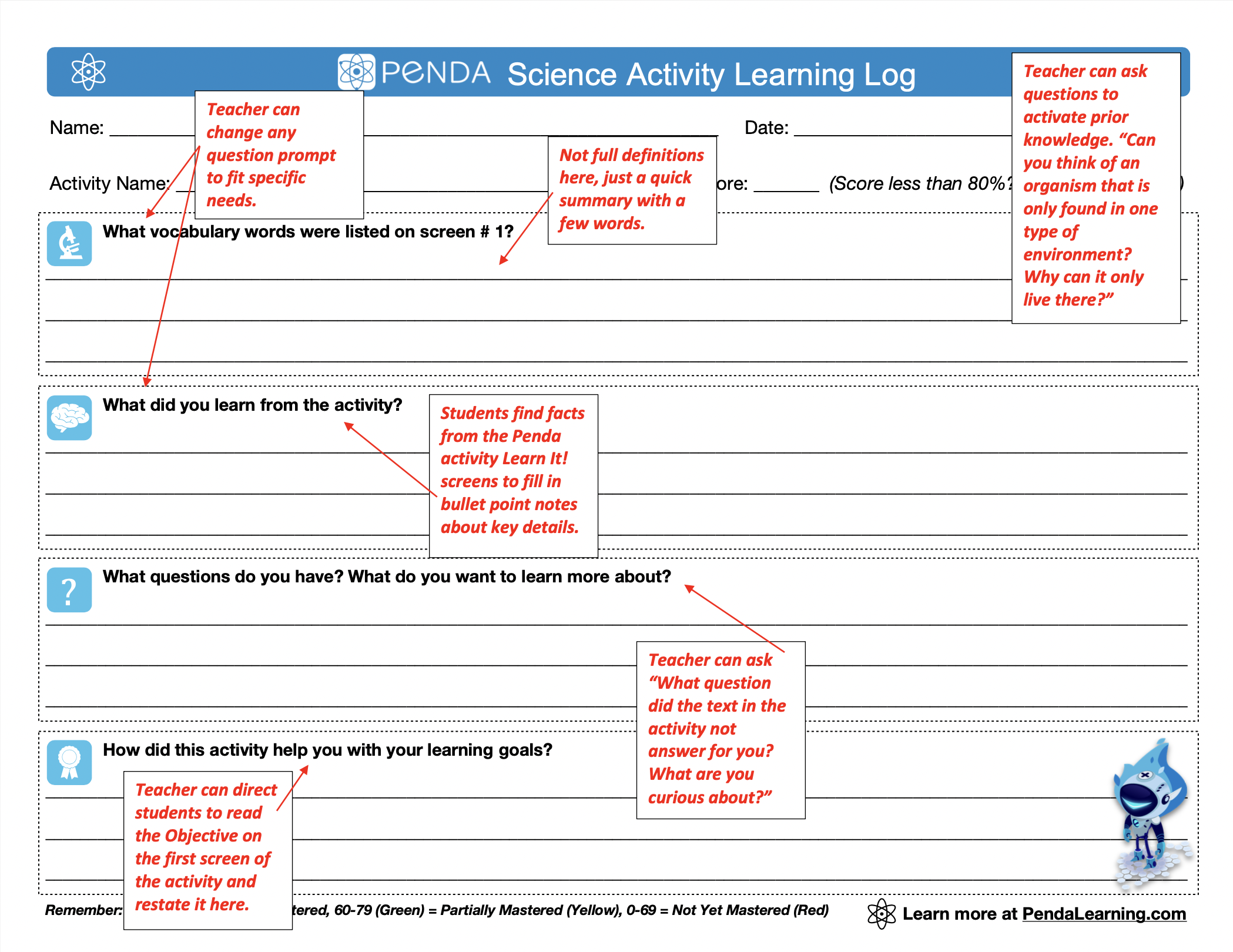 Learning Log - Student Note-Taking Guide (Elementary) – Penda Learning