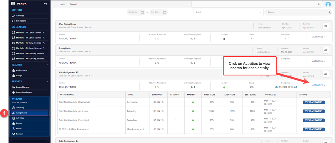 How to View Individual Student Progress on Assignments – Penda Learning