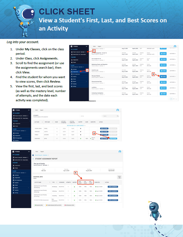 View a Student's First, Last, and Best Scores on an Activity – Penda ...