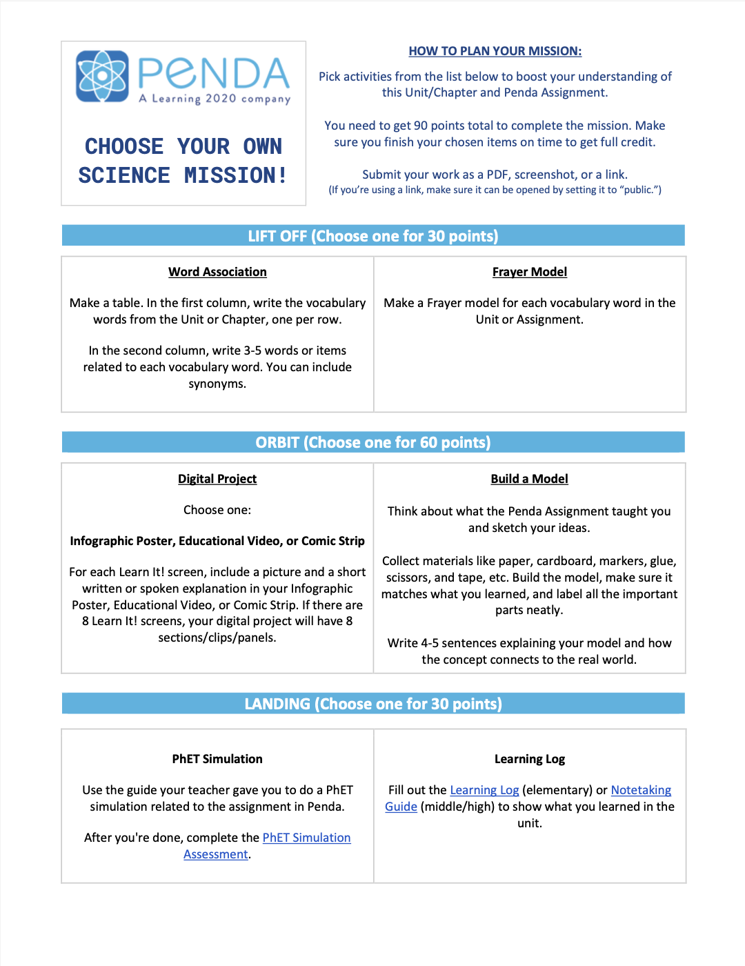 Plan Your Own Science Mission – Penda Learning