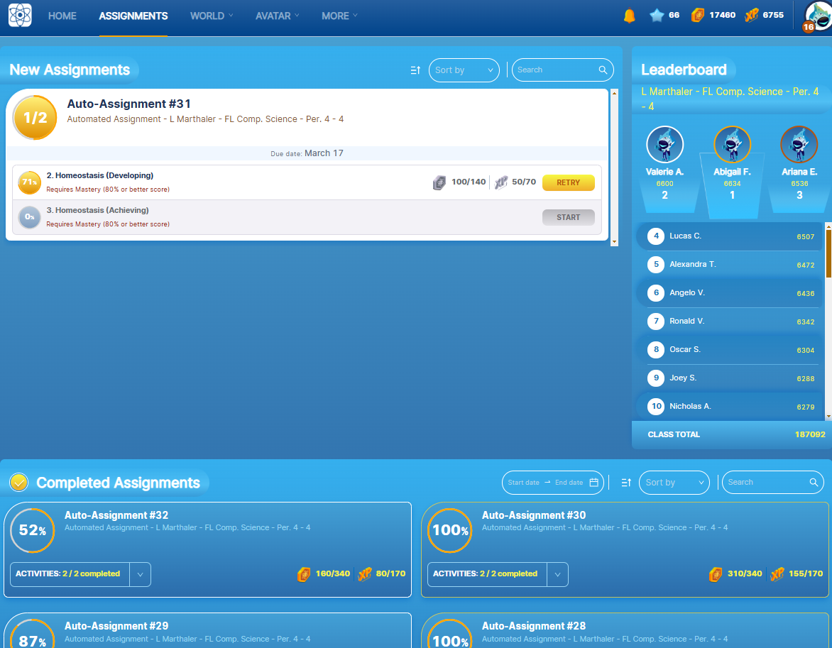 Assignments Page – Penda Learning