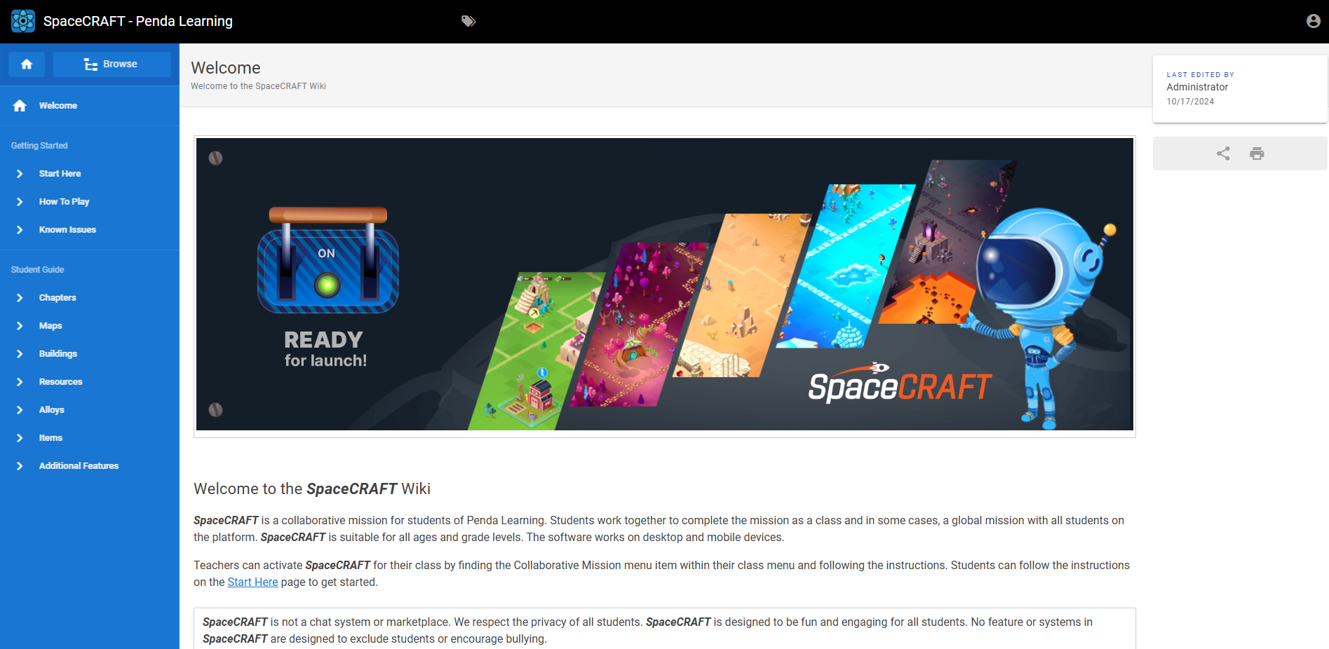 World - SpaceCraft and Wiki pages – Penda Learning