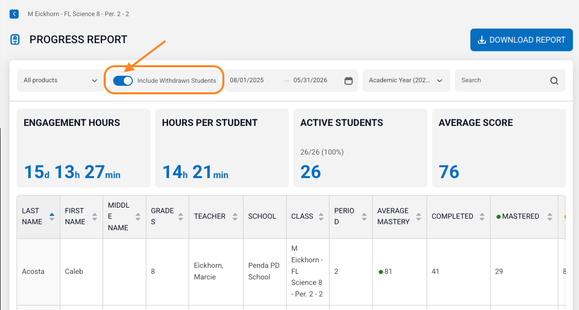 New Feature: Hide Withdrawn Students in Reports – Penda Learning